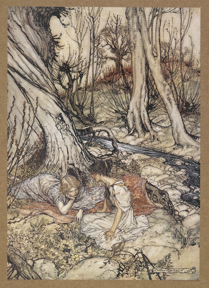 Hermia and Helena. A scene from 'A Midsummer Night's Dream