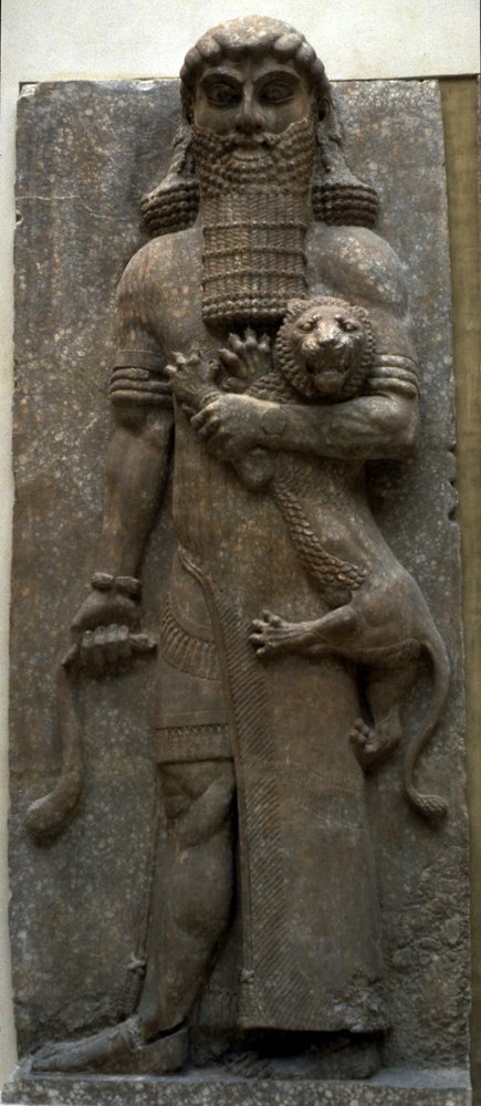 Hero Gilgamesh Mastering a Lion by Assyrian