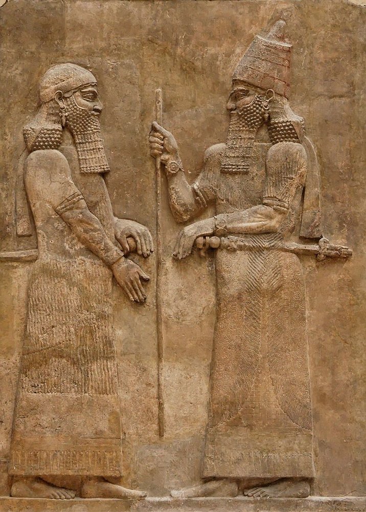 Sargon II and dignitary, relief from King Sargon's palace in Khorsabad