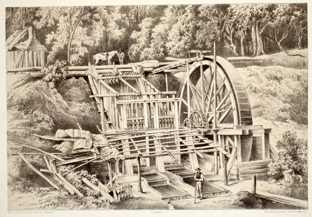 Quartz crushing mill, from The History of Australasia by David Blair, 1879