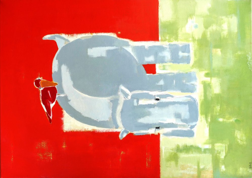 Hippopotamus and Bird by Babo B.: Buy fine art print