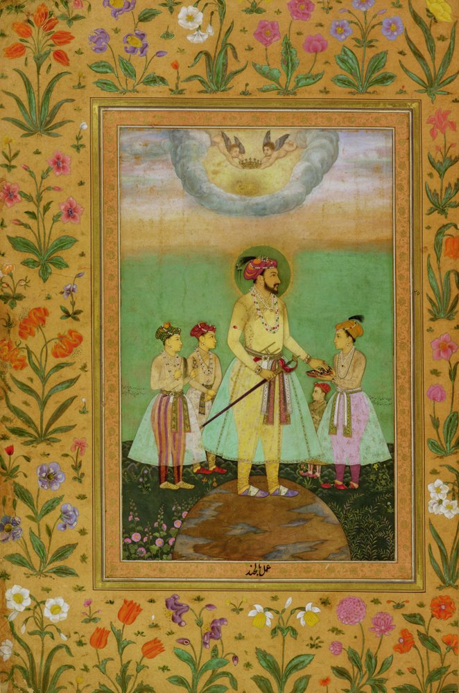 Shah Jahan (1592-1666) Stands on a Large Globe Surrounded by his Four ...