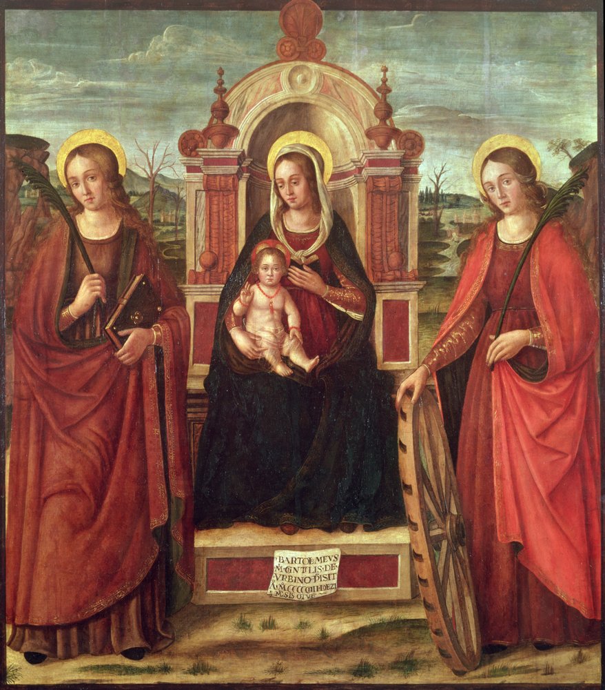 Madonna and Child Enthroned with St. Catherine of Alexandria and a Holy ...