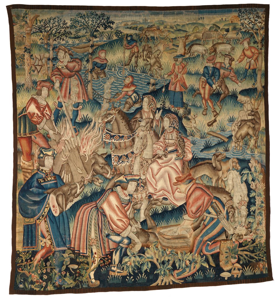 Tapestry depicting Scenes After a Boar Hunt, Fishing etc or 'Apres la ...