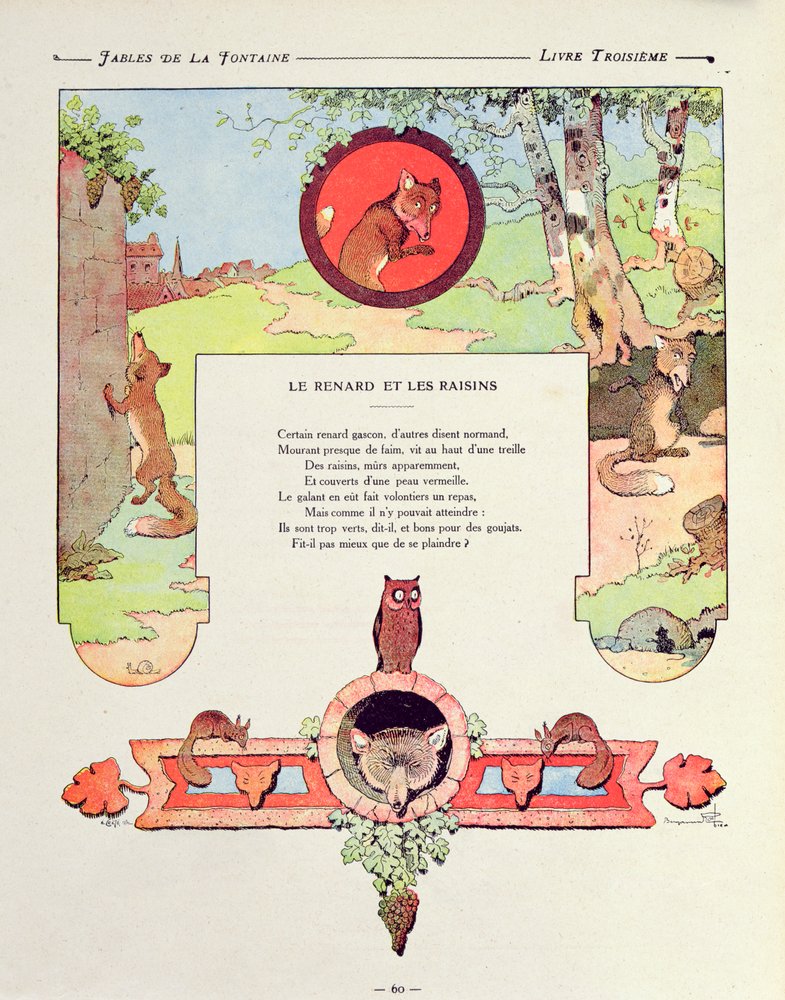 The Fox and the Grapes, illustration from 'Fables' by Jean de la Fontaine