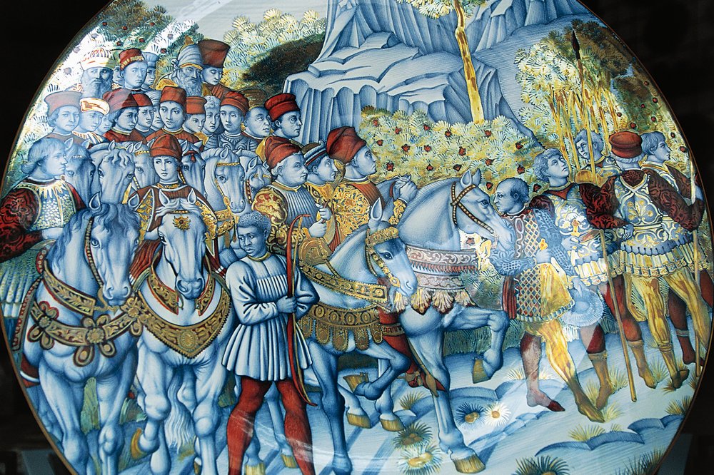 Majolica plate depicting Procession of Magi, by Benozzo Gozzoli, Gualdo ...