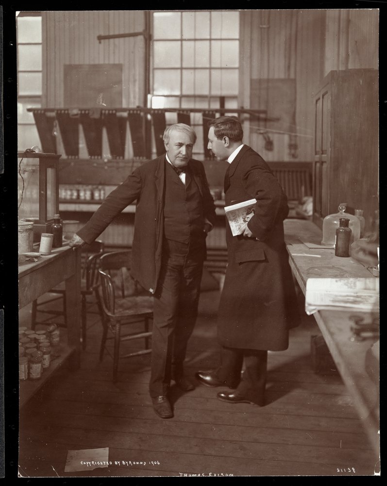 Thomas Edison and an Interviewer in His Laboratory