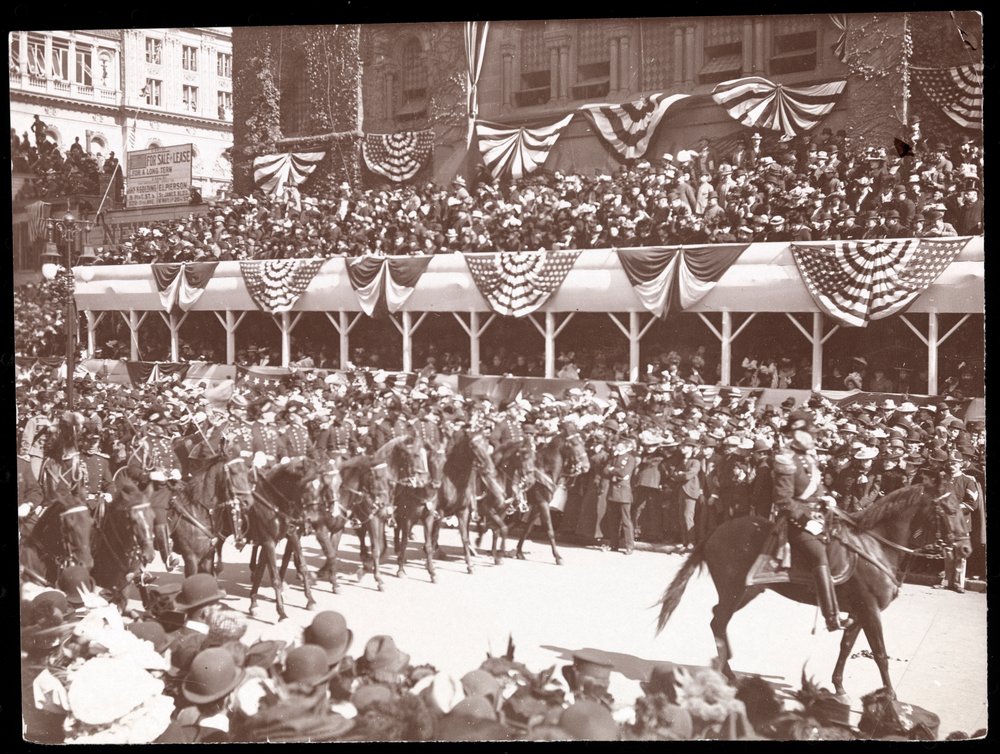 View of the Crowd and a Mounted Military Group in the Dewey Parade on ...