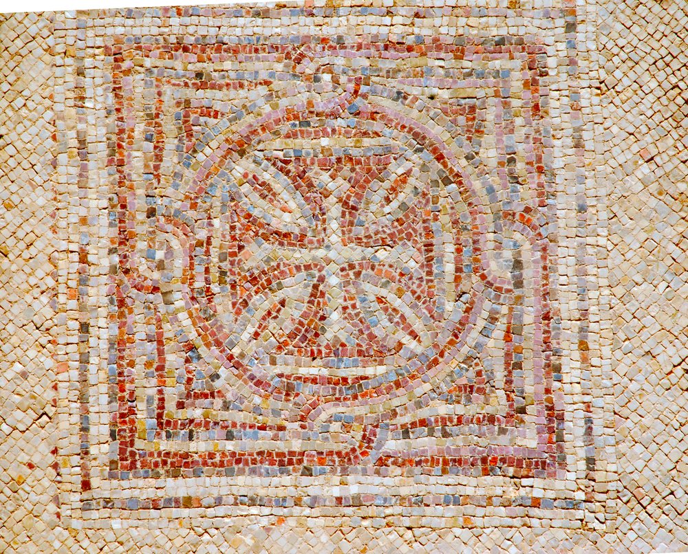 Detail of a Cross from the Mosaic Floor of the Byzantine Church in ...