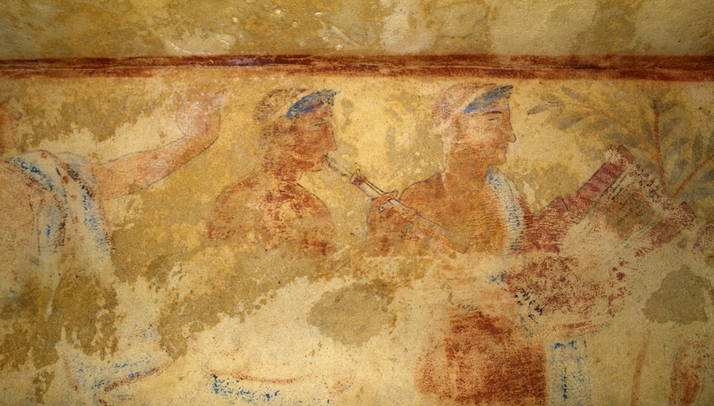 Musicians, fresco, (detail), Tomb of the Blue Demons, Necropolis of ...