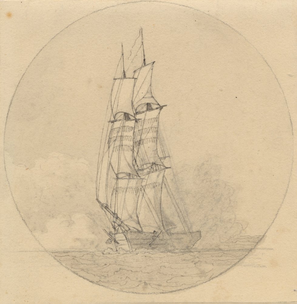 A Brig Under Sail Seen from the Front