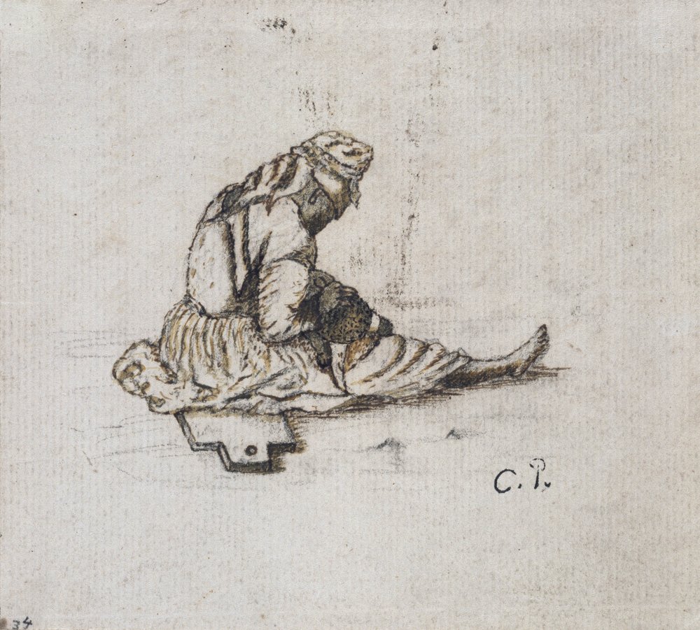 Study of a seated female figure, sewing