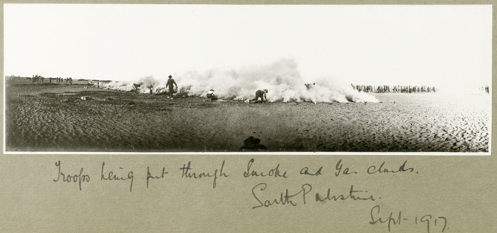 Troops Being Put Through Smoke and Gas Cloud, South Palestine