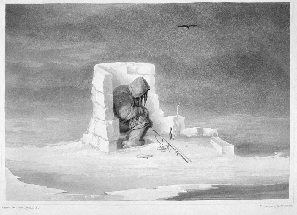 An Eskimaux Watching a Seal-Hole, from 'Journal of a Second Voyage for ...