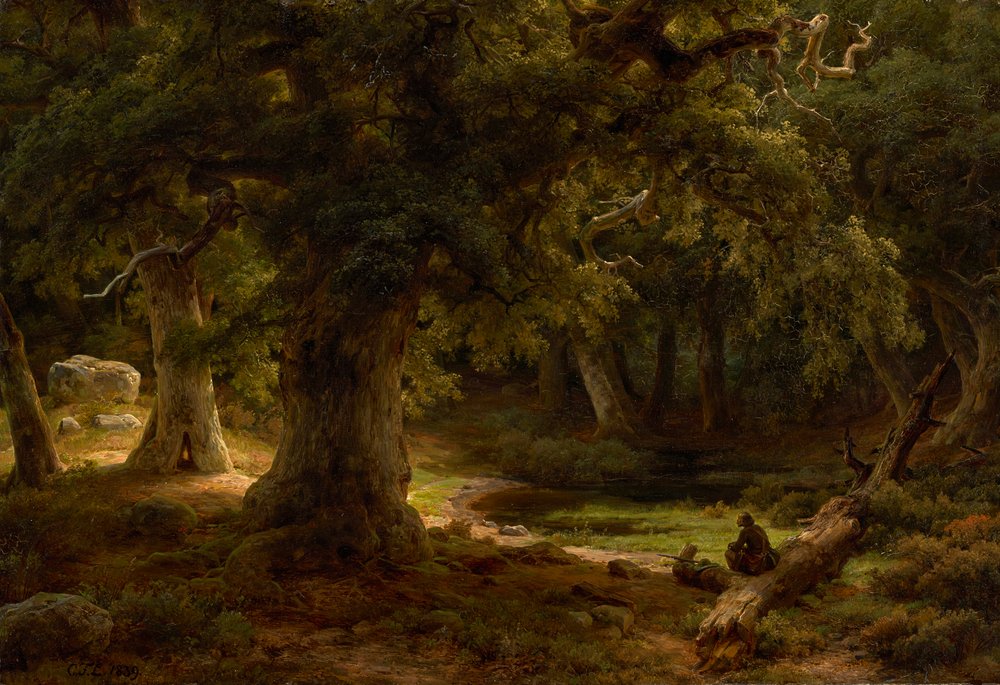 Oak Forest with Resting Hunter by Carl Friedrich Lessing