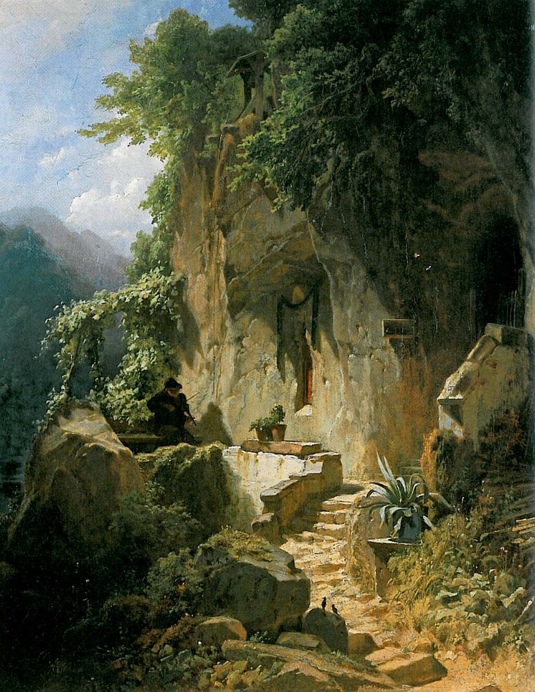 Musical Hermit in Front of His Rock Hermitage