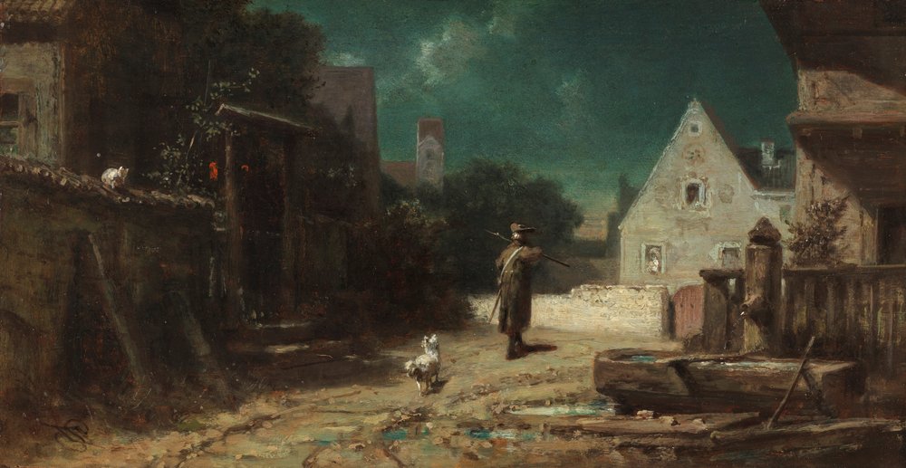The Night Watchman by Moonlight, or Dog and Cat, c. 1870