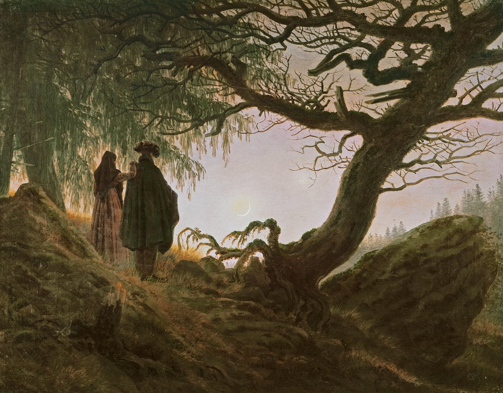 A man and woman contemplating moon by Caspar David Friedrich