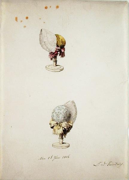 Two Women's Bonnets on Stands, 1st June 1806