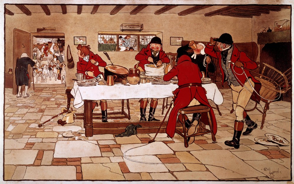 The Three Pigeon Snack. Hunters Cook and Eat Quickly Before Leaving for ...