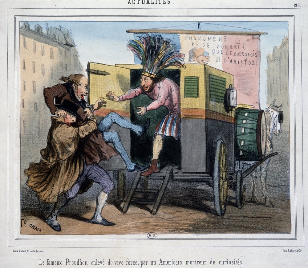 The Famous Proudhon, Abducted by an American Curiosities Show - by Cham
