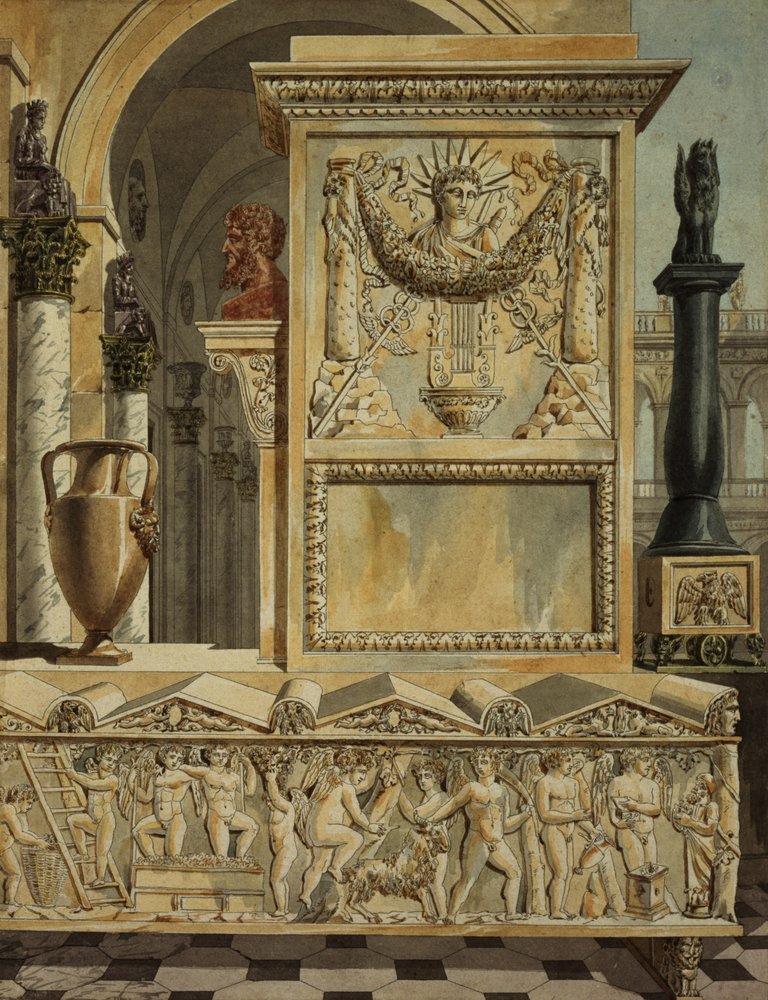 A Classical Capriccio with a Sarcophagus, design for a title page from ...