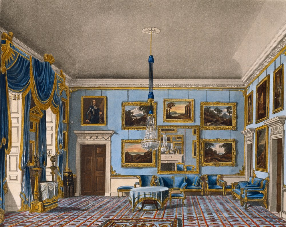 Blue velvet hall, Engraving from The History of the Royal Residences