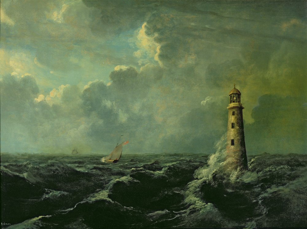 Seascape with Lighthouse by Charles Codman: Fine art print