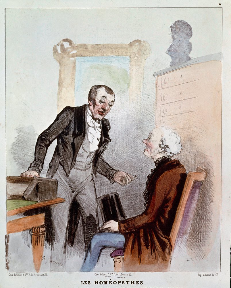 Series 'sick and doctors': homeopaths. Cartoon of a doctor prescribing ...