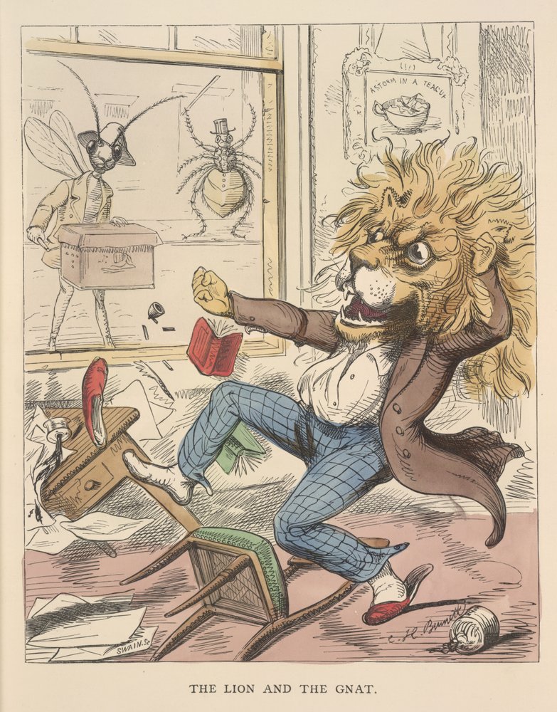 The lion and the Gnat, illustration from 'The Fables of Aesop and Others'