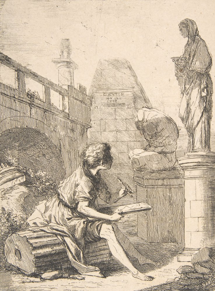Boy Sketching Ruins by Charles Hutin: Buy fine art print