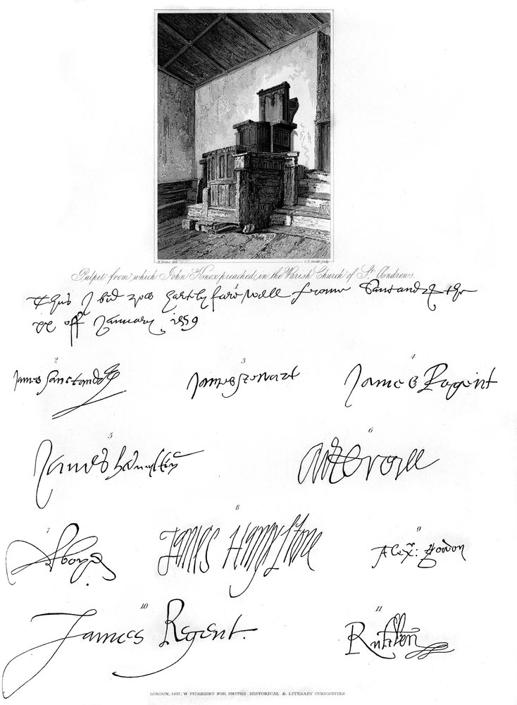 The Pulpit of John Knox, and Signatures of Several Eminent Personages