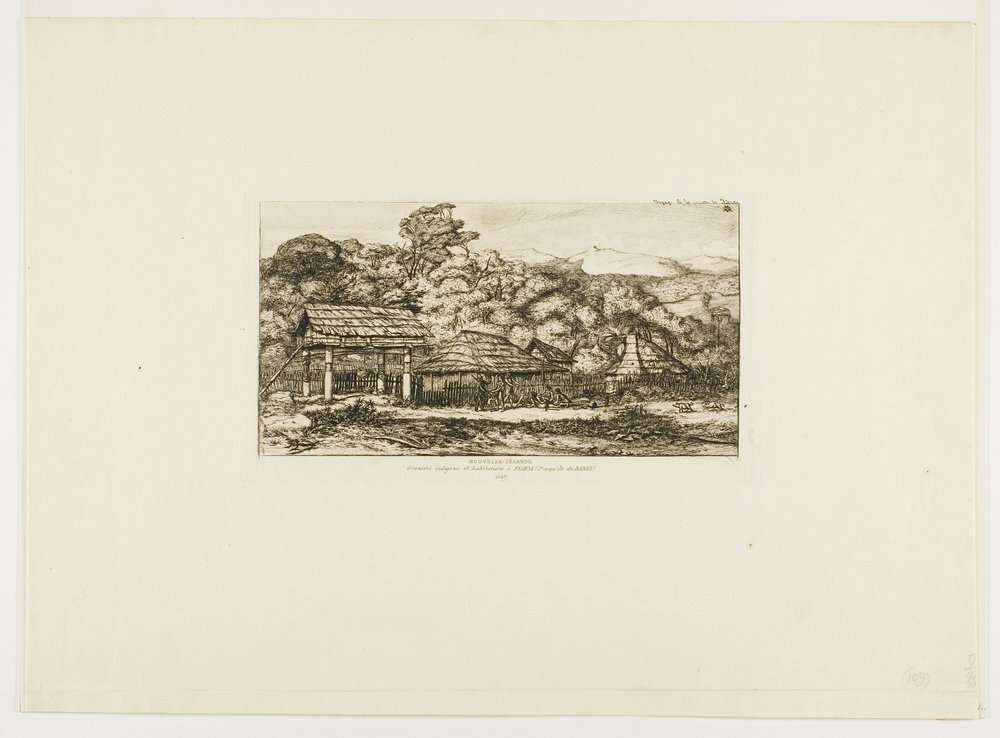 Native Barns and Huts at Akaroa, Banks' Peninsula, 1845
