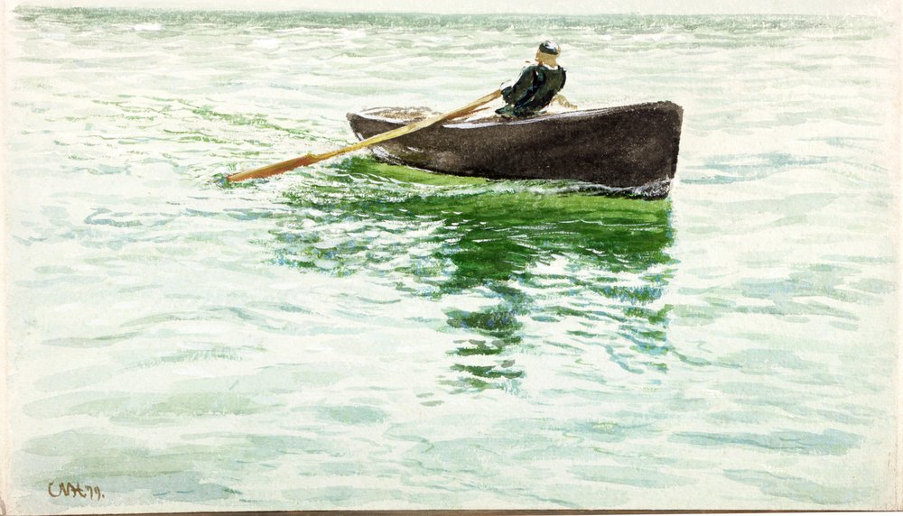 Man Rowing a Dinghy by Charles Napier Hemy: Fine art print