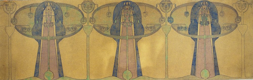 Decorative Frieze of Stylized Human Figures, Tree and Plant Forms, c.1895