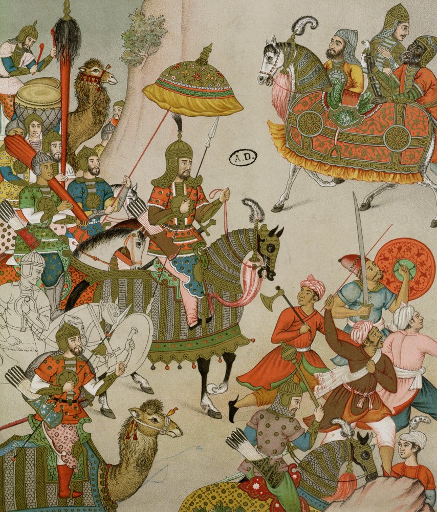 Emperor Babur at the Head of his Army, after a Sixteenth Century Mughal ...