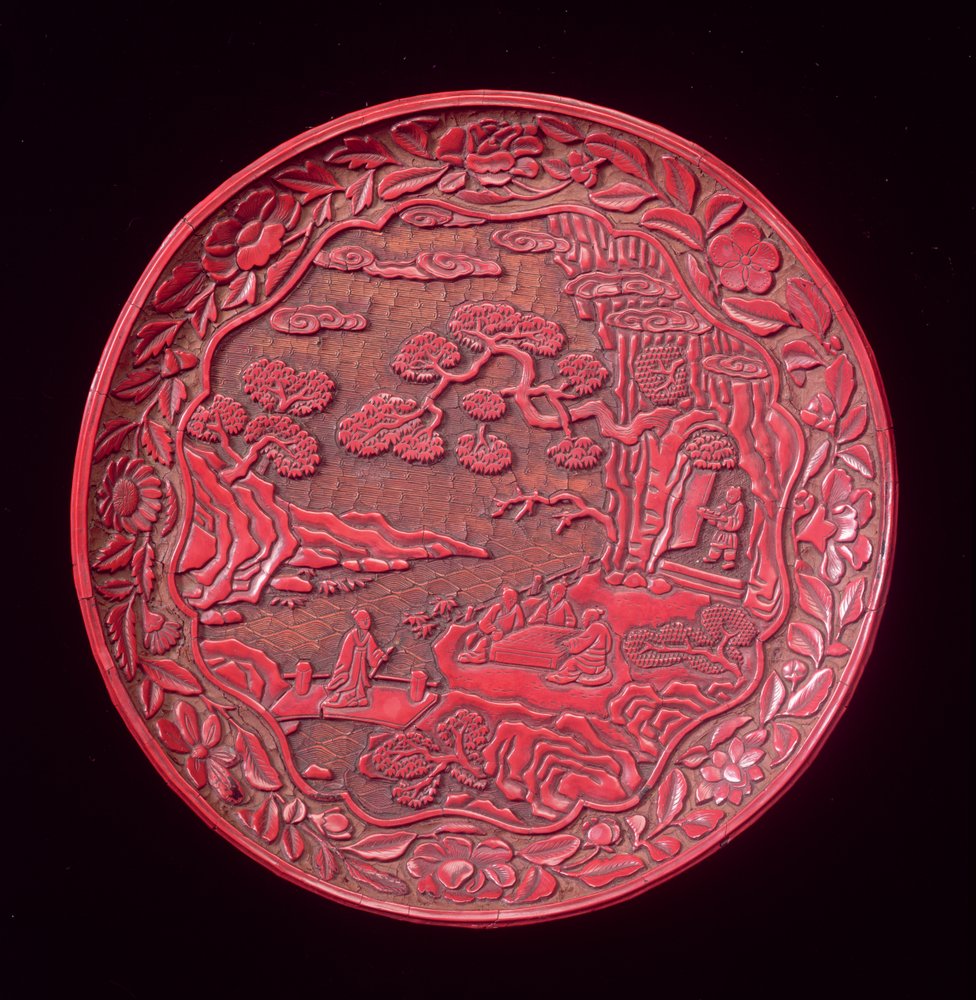 Carved Cinnabar Dish, Late Yuan to Early Ming Dynasty