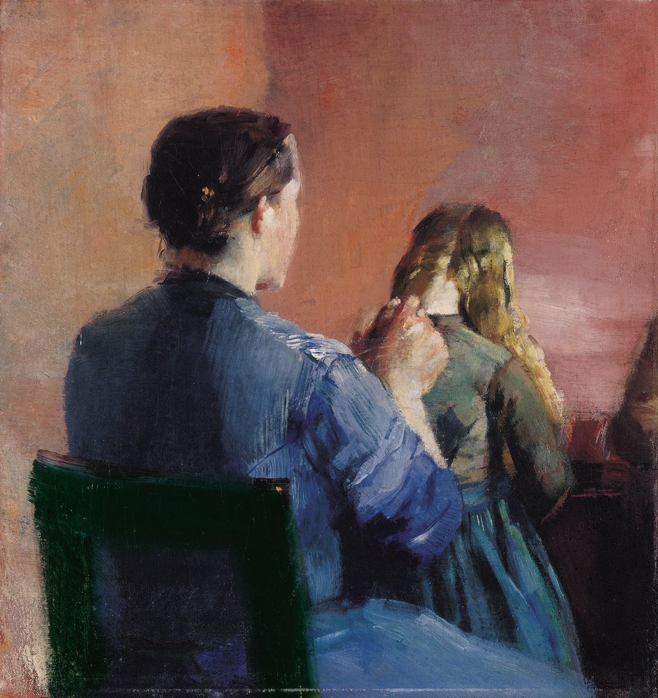 A Mother Plaiting Her Little Daughter's Hair