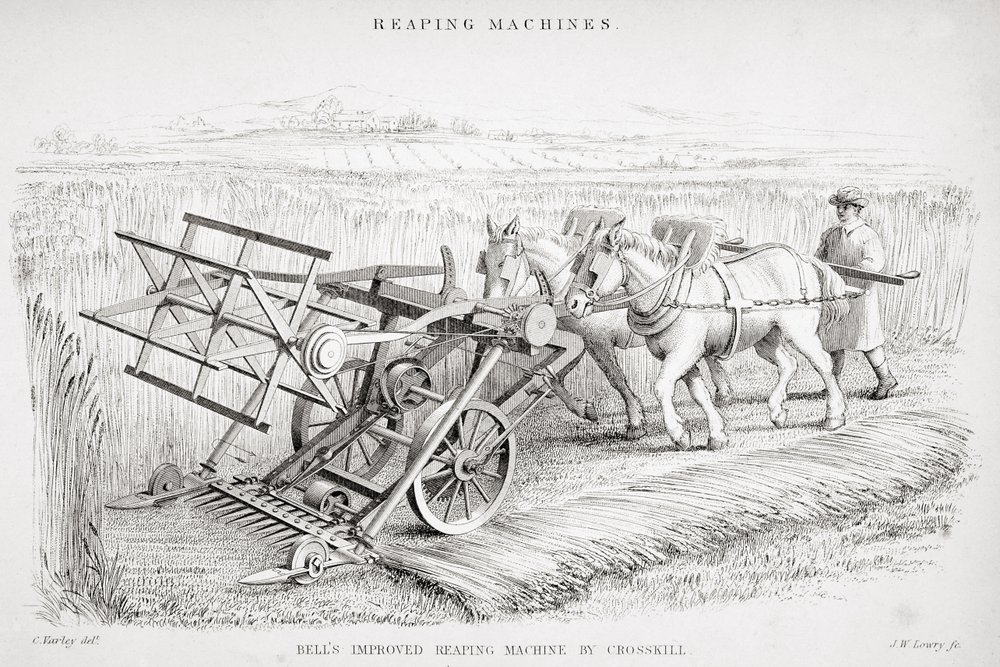 Bell's Improved Reaping Machine, engraved by J.M. Lowry