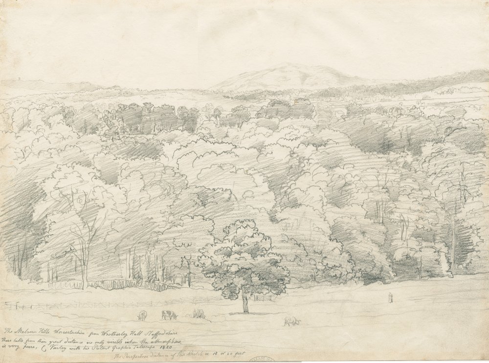 Wrottesley Hall - View of Malvern Hills by Cornelius Varley