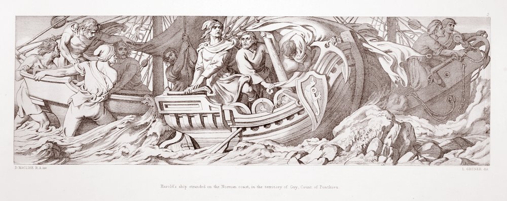 Harold's ship stranded on the Norman coast, in the territory of Guy ...