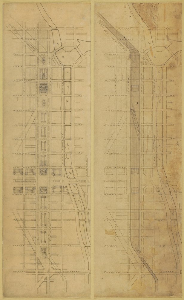 Plate 78: 2 Drawings from The Plan of Chicago, 1909: Suggested Location ...