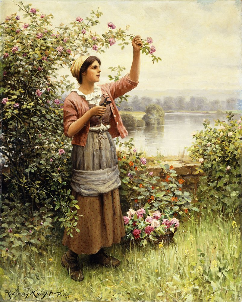 Cutting Roses Along the Seine by Daniel Ridgway Knight
