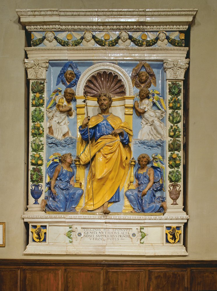 Christ enthroned with angels, bas relief