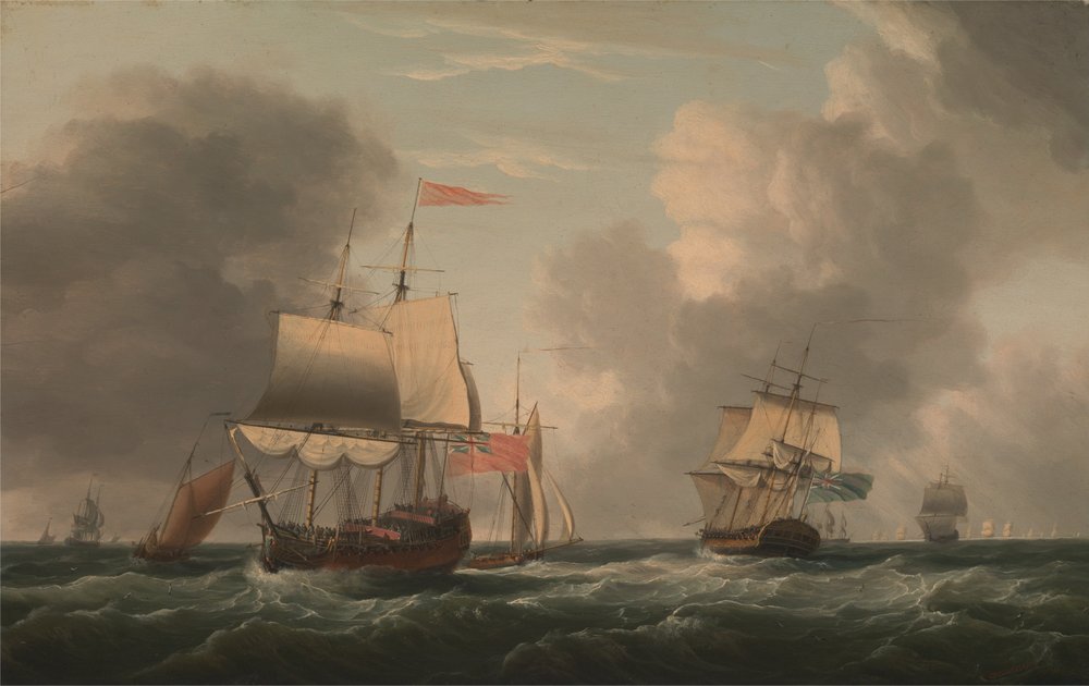 An English Two-Decker Lying Hove to, with Other Ships and Vessels in a ...
