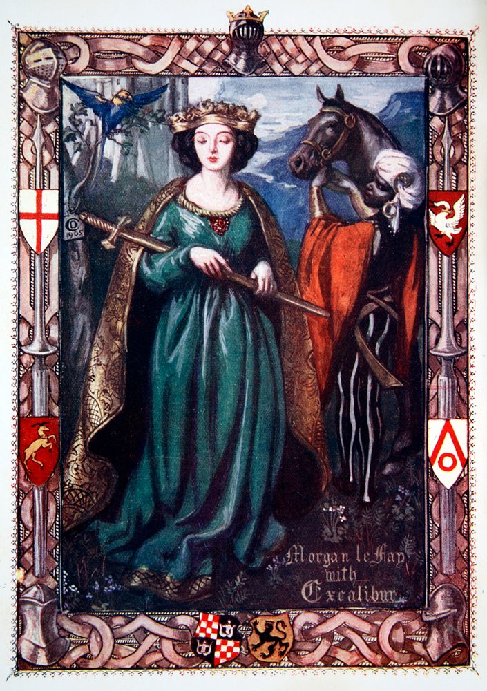 Morgan le Fay with Excalibur by Dora Curtis