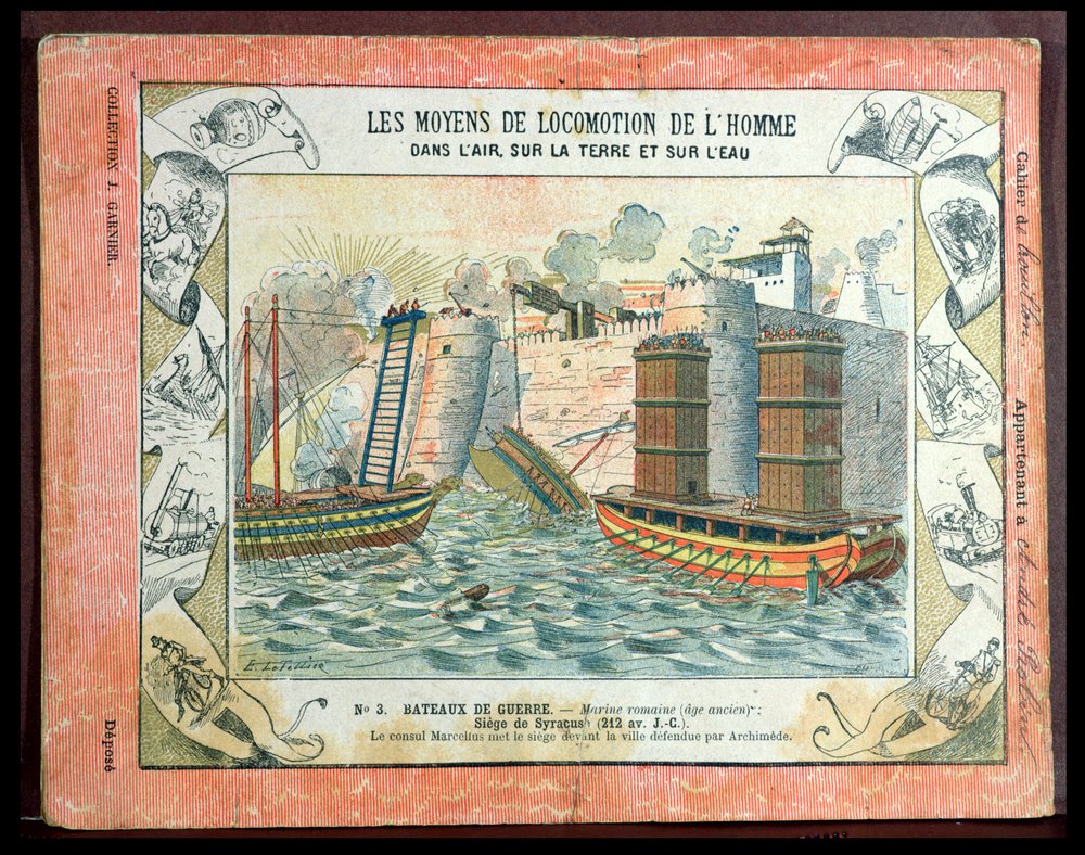 Cover of school exercise book illustrating the siege of Syracuse by the ...