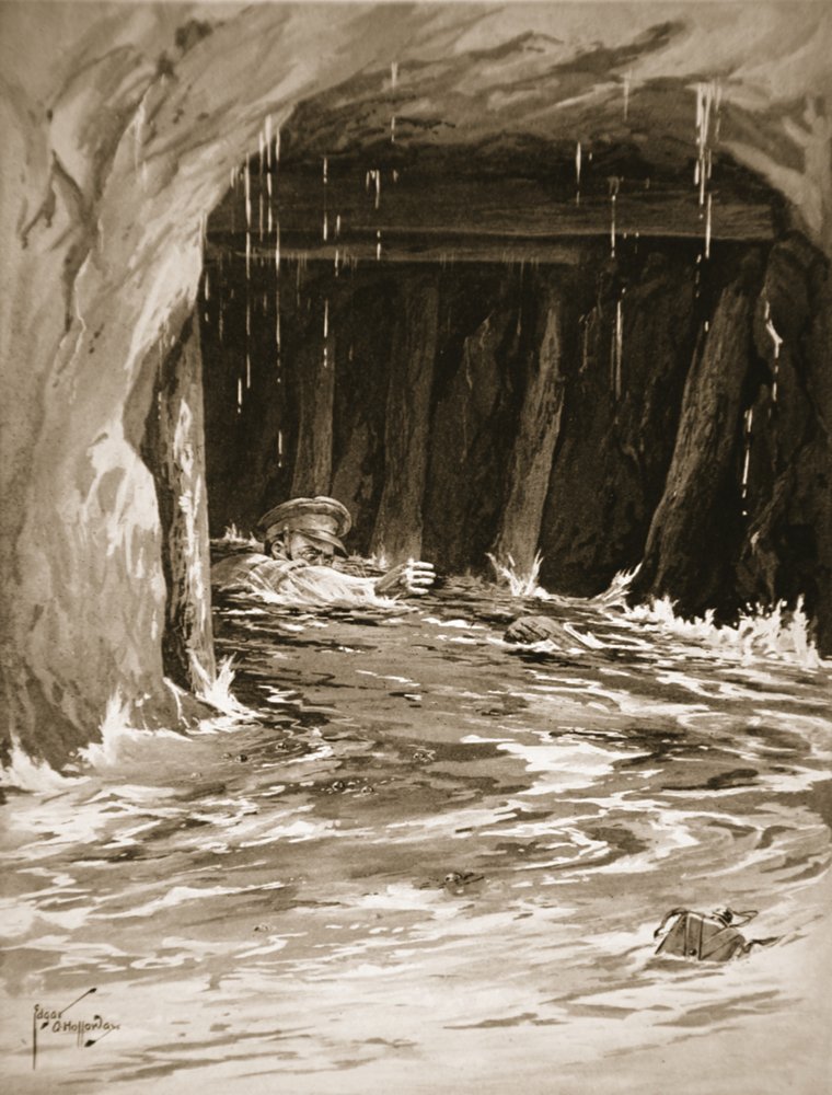 Second-Corporal Collier struggling out of a mine gallery nearly full of ...