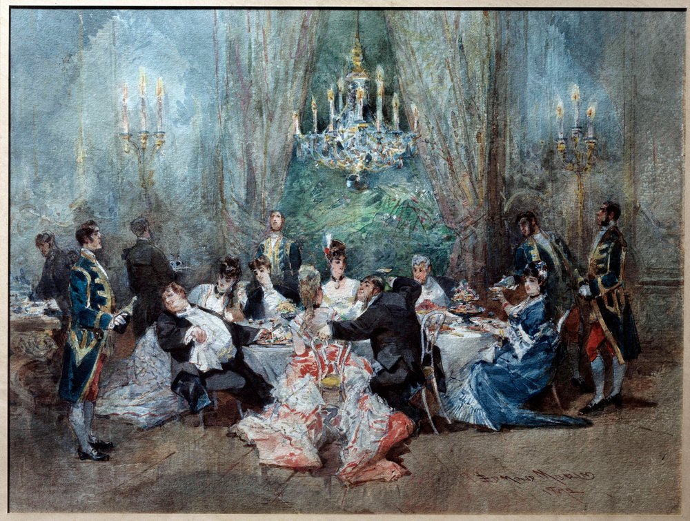 Meal scene. Illustration for scene 10 of Act II of 'The Reveillon' by ...