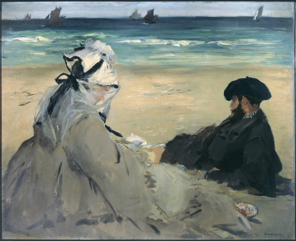 On the Beach. Portrait of Madame Edouard Manet and Eugene Manet, the ...